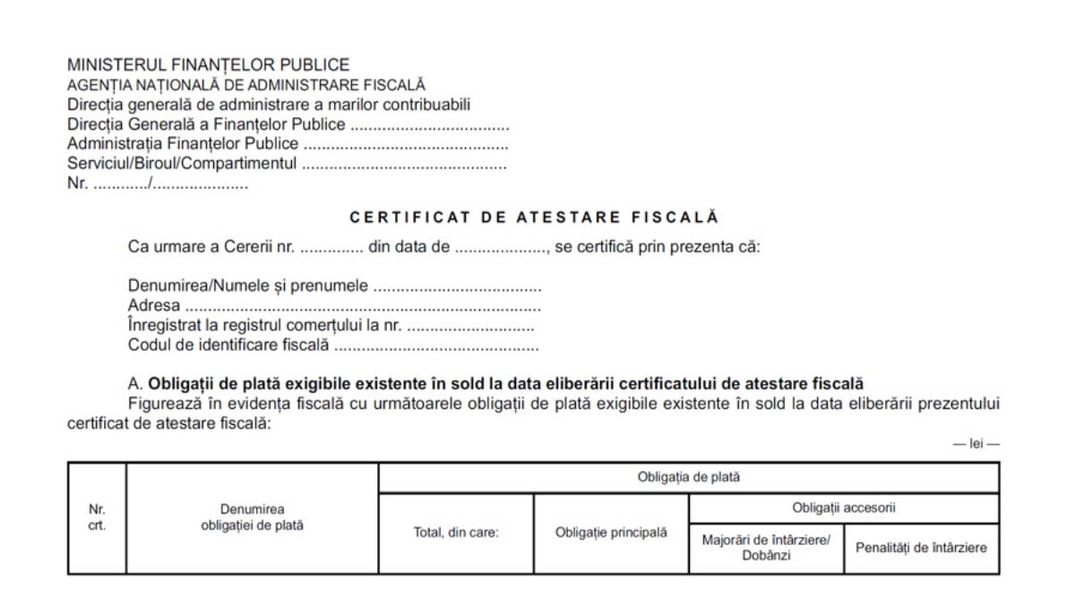 Eliberarea unui certificat de atestare fiscală. Taxe si acte 2025