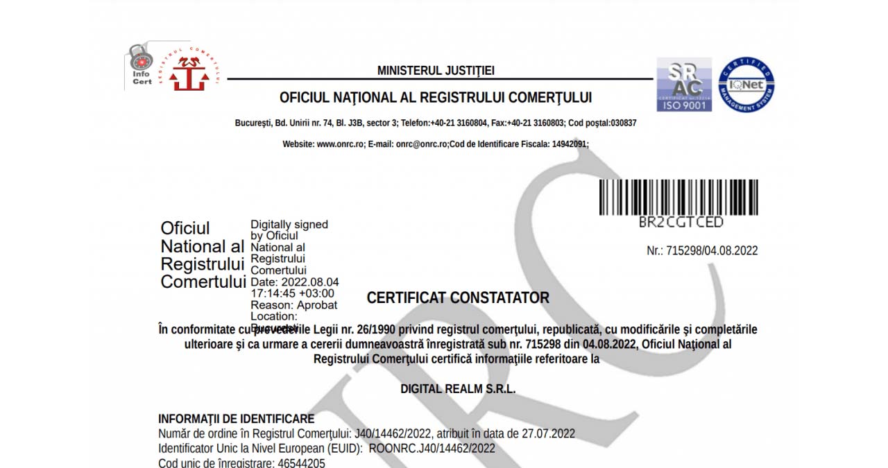 Cum obții certificat constatator de la Registrul Comerțului